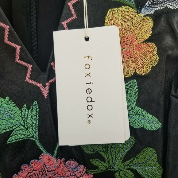 foxiedox | Dresses | Foxiedox Vegan Leather Floral Embroidered Dress ...